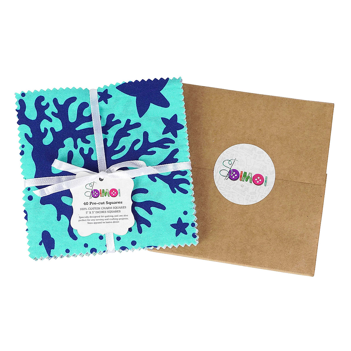 Soimoi Beach Ocean Print Precut 5-inch Cotton Fabric Quilting Squares Charm Pack DIY Patchwork Sewing Craft- Blue