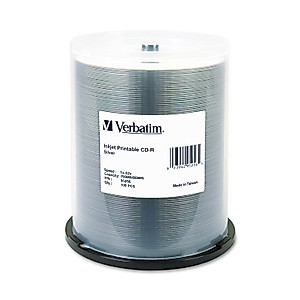 Verbatim 95256 CD-R, 700MB, 52X, Silver Inkjet Printable, 100/PK Spindle