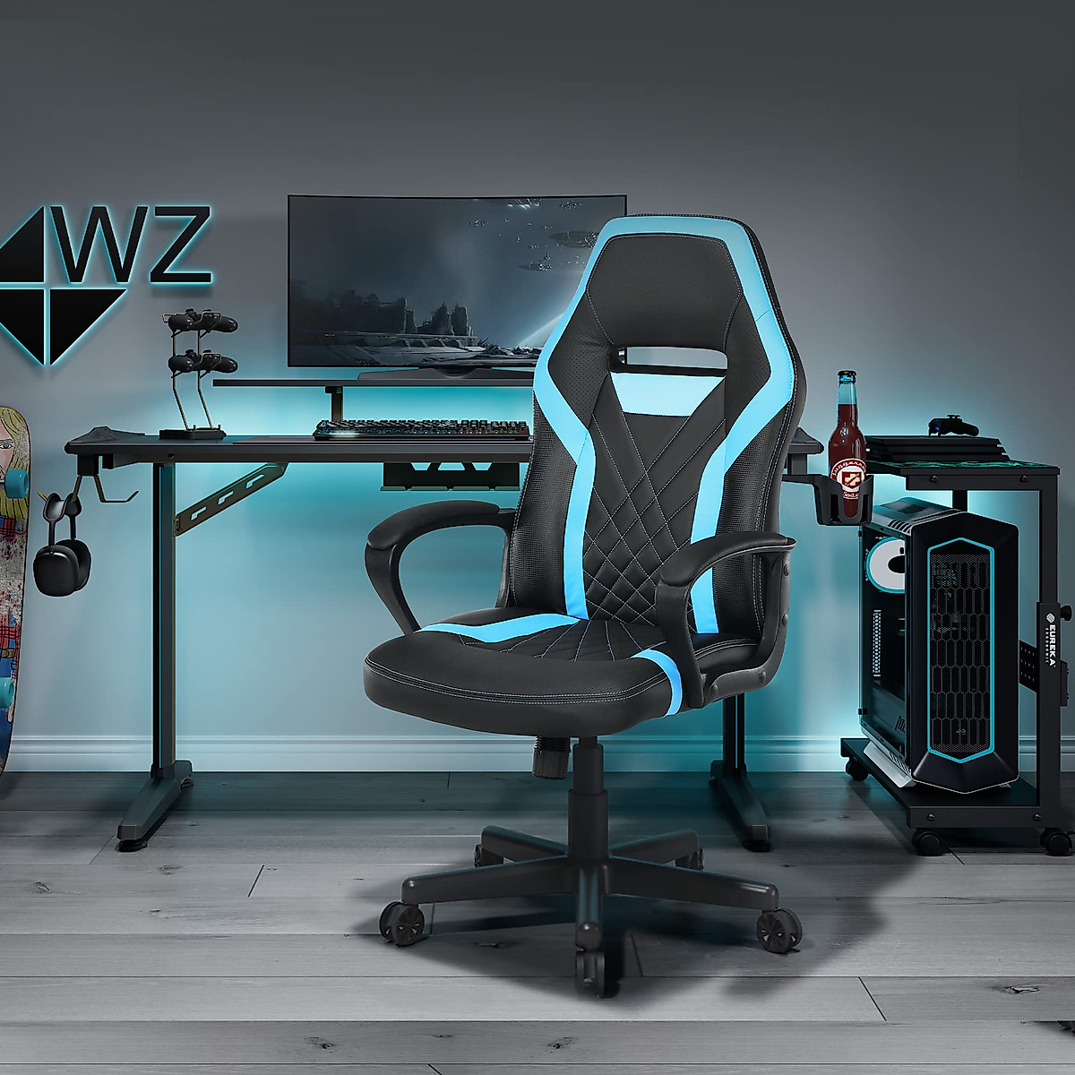 EUREKA ERGONOMIC Computer Gaming Chair, Game Chair Computer Desk Chair with Headrest,Lumbar Support Height Adjustable, E-Sports Sillas Gamer Chairs for Adults, Blue