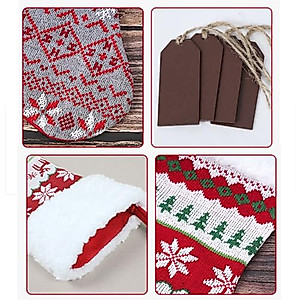 Ryoizen Christmas Stockings 5 Pack,16'' Xmas Stockings with Wool Knitted Stripe Plush Faux Fur Cuff Stockings for Stairs Fireplace Hanging Home Party Family Holiday Decor