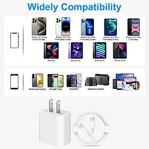 iPhone 15 Charger Fast Charging - 20W USB C Wall Charger Block and 10Ft Type C to C Cable for iPhone 15/15 Pro/15 Pro Max, iPad Pro, Air 5/4, iPad 10/Mini 6, Samsung Galaxy and Android Phones