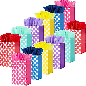 24Pack Dot Paper Gift Bags with handles, 8.7" Small Gift Bags with Tissue, Colorful Kraft Paper Bags for Goody Bags, Goodie Bags, Party Bags for Kids Birthday, Wedding, Valentines, Easter, Chrismas (Polka Dots)