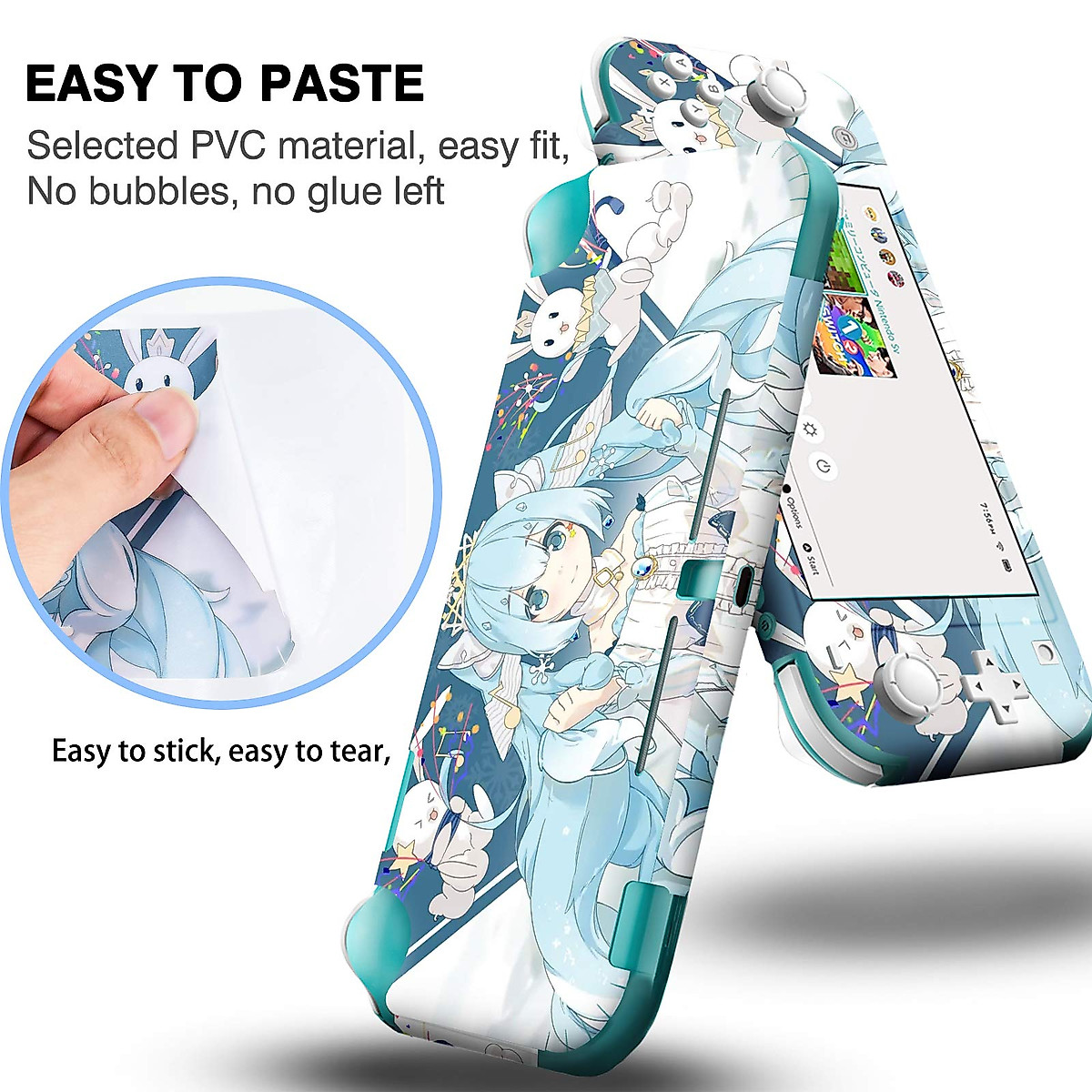 DLseego Switch Lite Skin Pretty Pattern Full Wrap Skin Protective Film Sticker Design for Switch Lite- Blue Girl