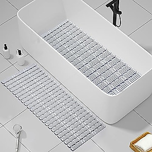 TIJIDE Bathtub mat Non Slip Shower mat, Bath mats for Bathroom Non Slip 35.4 x 15.7 Inch for Bath and Shower Non-Slip use Quick Drain Easy to wash Cut and Store
