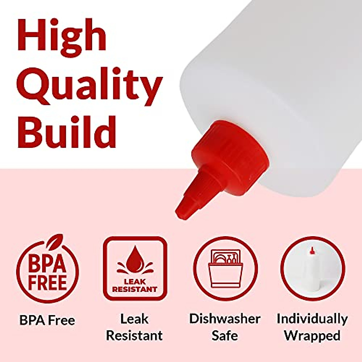 Reli. Plastic Squeeze Bottles, 24 oz. | 8 Pack | Condiment Squeeze Bottles for Sauces | Clear w/Red Twist Cap | 24 Ounce Hot Sauce, Ketchup Bottles | Squirt Bottles for Condiments, Olive Oil, Liquids