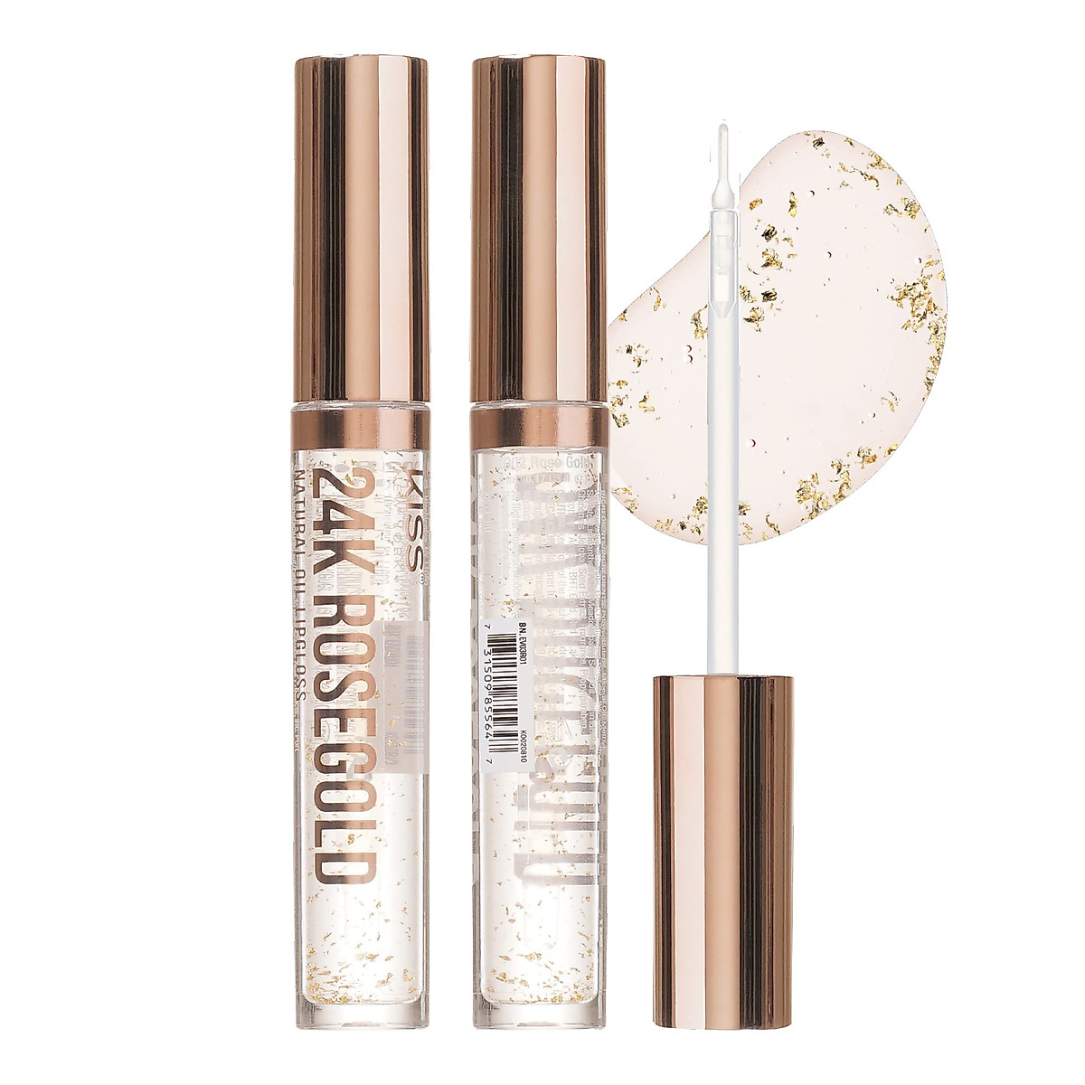 Kiss New York 3 PACK Lip Oil Gloss, Hydrating Non-Sticky Lip Oil, 100% Natural Oil Clear Lip Gloss, Lightweight Lip Moisturizer (Rosegold & Rosehip & Mango Butter)