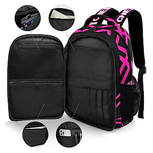 Anneunique Custom Pink Black Cheerleaders Pom Cheer Backpack Custom Name Large Capacity Shoulder Bags for Sports Party