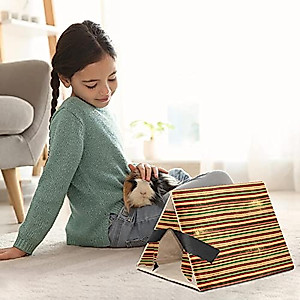 Y-DSIWX Guinea Pig Hideout Cozy Hamster House Cave for Bunny Chinchilla Hedgehog Small Animal Vintage Red Green Yellow Stripes Xmas