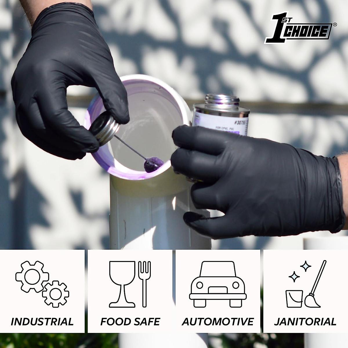 1st Choice Black Gloves Disposable Latex Free - Nitrile Gloves Large Black Nitrile Gloves for Cooking - 6 mil, Box of 100