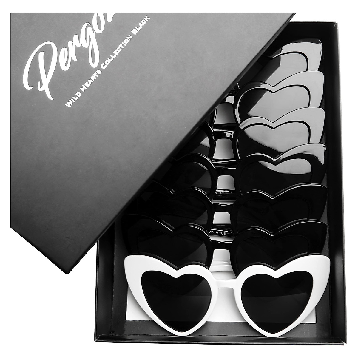 Pergozo Black Heart Sunglasses 7 Pack - Heart Shaped Sunglasses Heart Shaped Glasses - Bachelorette Party Sunglasses for Bride and Bridesmaids