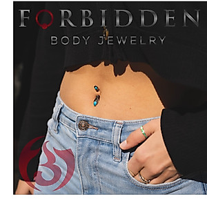 Forbidden Body Jewelry Surgical Steel Tribal Vintage Filigree Belly Ring, Faux Jade Semi Precious Stones