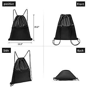 TEABAN Gym Drawstring Bag, Waterproof Drawstring Backpack with Zipper Pocket, Men's and Women's Fitness Drawstring Bag Swimming Bag, Black Large Capacity(19.3''x15.3'')