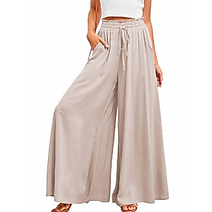 Wanzetaly Women's 2023 Fashion Casual Wide Leg Pants Elastic High Waisted Palazzo Pants with Pockets(0084-Apricot-XL)