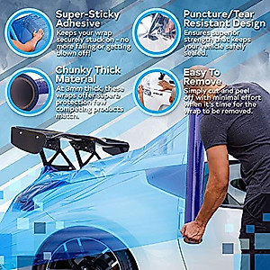 Auto Wrap Adhesive Film - 36" x 200' Roll - Made in U.S.A. Crash Wrapfilm - Easy to Apply, Strong, Durable and Puncture Resistant - Blue