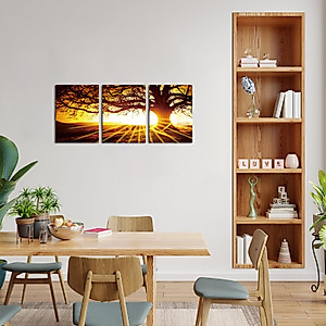 Nachic Wall 3 Panels Wall Art Canvas Prints Big Trees in Sunset Pictures Relax Natural Landscape Painting Ready to hang for Home Office Living Room Bedroom Wall Decor with Frame Ready to Hang