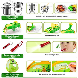 TIKJOYFUL 40 PCS Kids Camping Set, Pop Up Play Tent with Kids Cookware Toy, Outdoor Explore Kit & First AID playset, Indoor Outdoor Kids Pretend Play Toys for 3 4 5 6 7 8 Year Old Boys and Girls