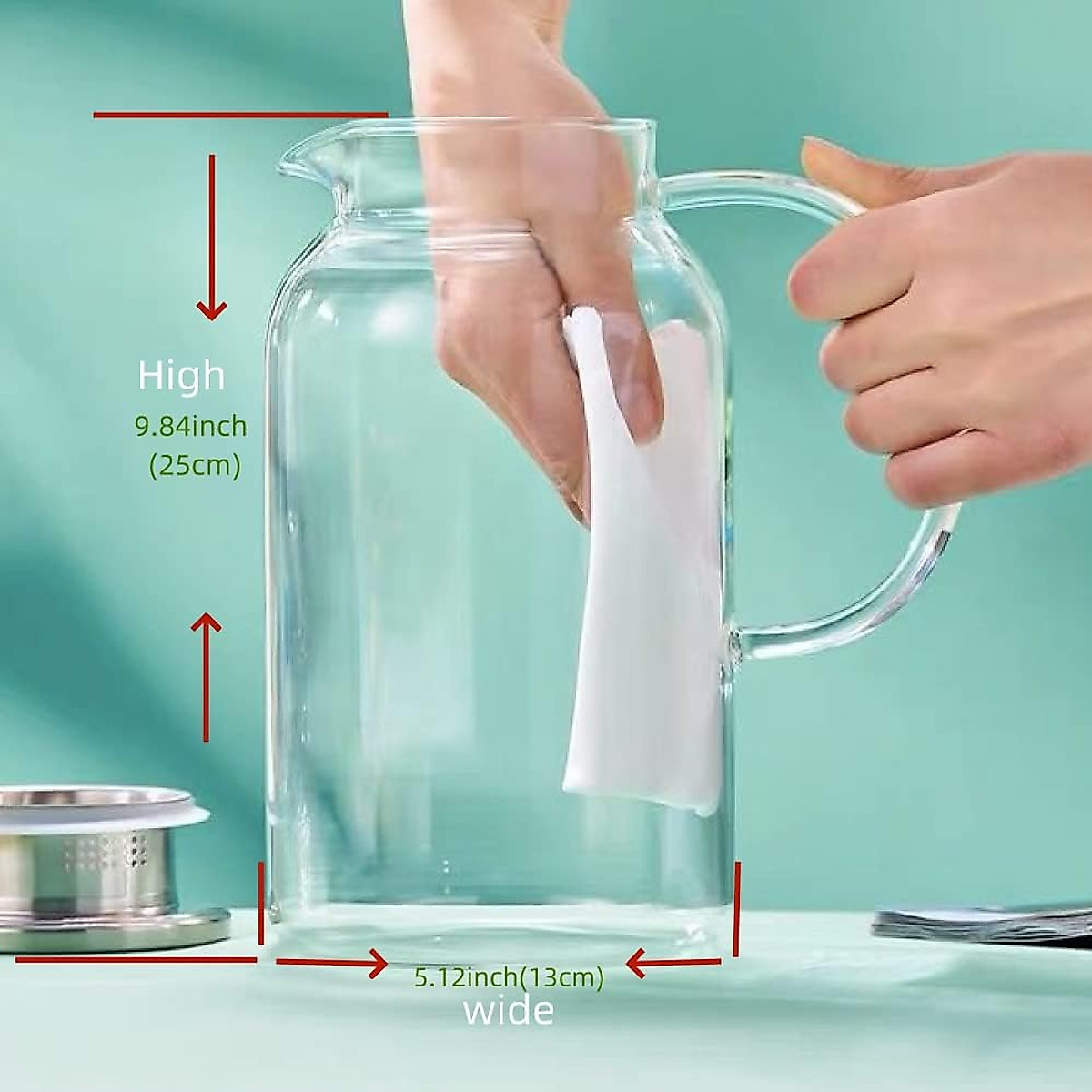 Glass Pitcher，85oz/2500ml Jug with Lid,Glass Carafe for Hot/Cold Water, Iced Tea Pitcher, Pitcher for Coffee