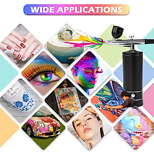 Airbrush Kit with Compressor, Air Brush Gun Rechargeable Portable High Pressure Air Brushes with 0.3mm Nozzle and Cleaning Brush Set for Painting, Tattoos, Nail, Makeup, Art, Cake Decorating (Black)