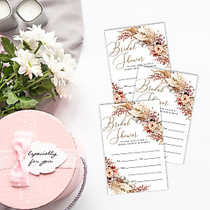 Hsupl Bridal Shower Invitation Card (4"x6") - Set Of 25 Wedding Invitations With Envelope - Floral Boho Watercolor Flowers Invites For Bridal Shower Party -Engagement Party Supplies - A03