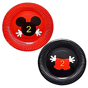 Mickey Themed 2nd Birthday Party Supplies Mickey Themed Party Decorations,Including 20 Paper Plates With Logo 2,10 Napkin,1 Table Cloth Serves 10 Guest For Baby Boys Girls Mouse Birthday Deocorations