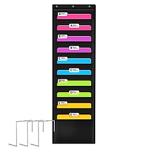Godery Premium Hanging File Folder Organizer, 10 Pockets, & 3 Hangers Cascading Wall Organizer，Perfect for Home Organization, School Pocket Chart, Office Bill Filing. Wall or Over Door Mount