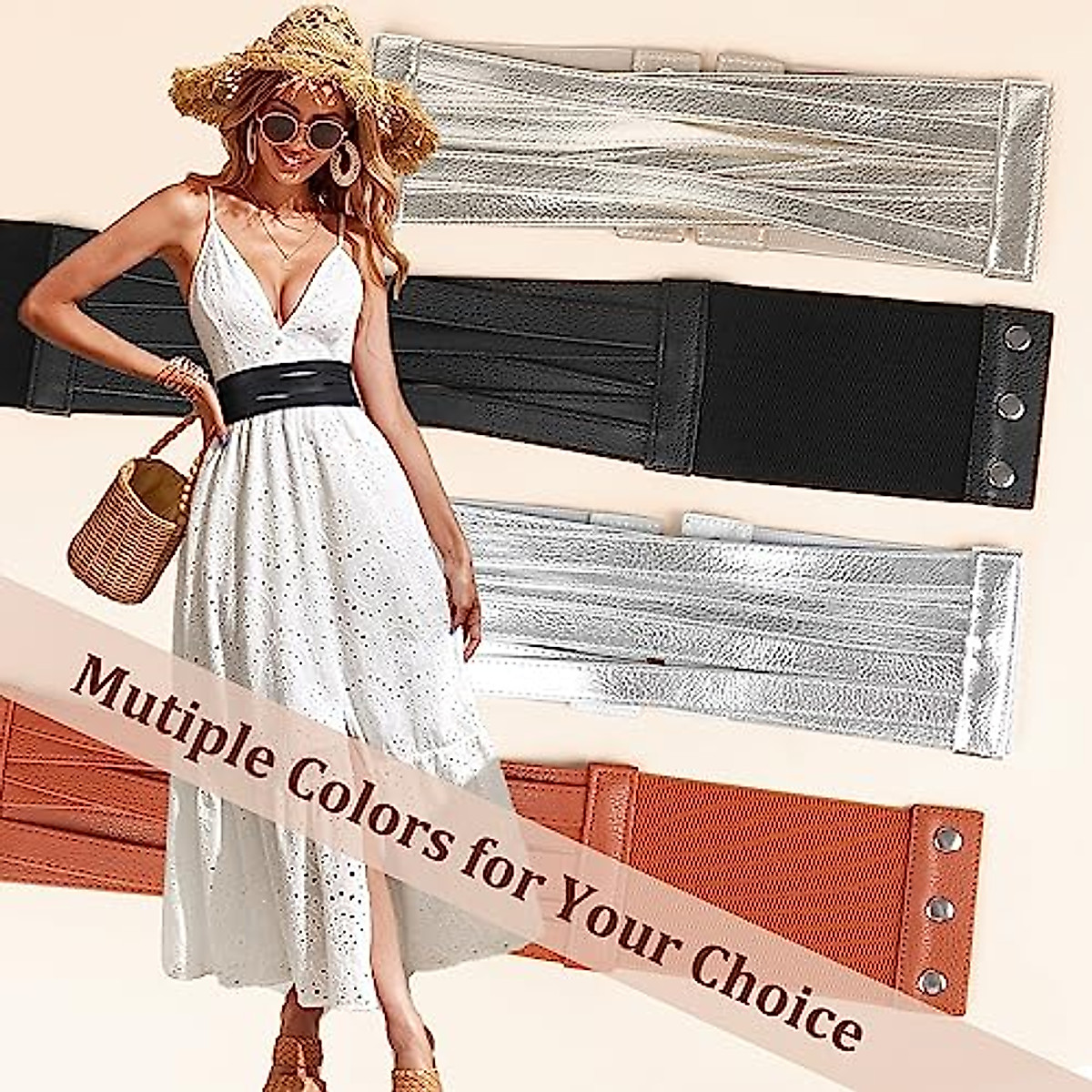 SUOSDEY Women Faux Leather Braided Waist Belt for Dress Elastic Stretch Belt for Ladies Wide Waist Belt for Women