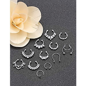 Jenxnjsjo Fake Septum Piercing Rings Non Pierced Faux Piercings Jewelry for Women Men Round Sun Stainless Steel Clip On Fakes Septums Nose Ring Hoop Cuffs