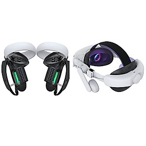 KIWI design Comfort Battery Audio Head Strap 6400mAh and Upgraded Controller Grips Accessories Compatible with Quest 2