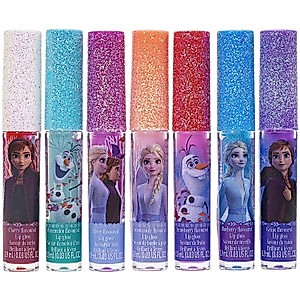 Townley Girl Disney Frozen Plant Based Vegan 7 PC Flavored Lip Gloss Set For Girls – Ideal for Sleepovers, Makeovers, Party Favors and Birthday Gifts! - Age: 3+
