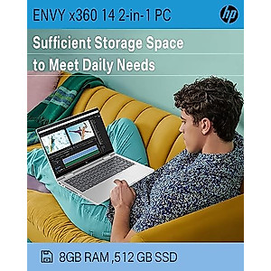 HP Envy 2 in 1 Touch Screen Laptop 2023 Newest, 14" FHD IPS Touchscreen, Intel Core i5-1335U(10-core Up to 4.60 GHz), 8GB RAM, 512GB SSD, Intel Iris Xe Graphics, Wi-Fi 6E, Fingerprint, Win 11 Home