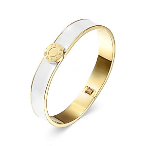 CIUNOFOR Enamel Bracelet for Women Vintage Pop-Art Colorful Cuff Bangle Stainless Steel Gold Plate Tone Wide Band Handmade for Unisex Adult Jewelry (Moonstone)