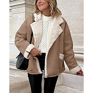 PRETTYGARDEN Womens 2024 Winter Suede Coats Fleece Sherpa Lined Jacket Faux Fur Lapel Pockets Warm Fall Fashion Outerwear (Camel,X-Large)