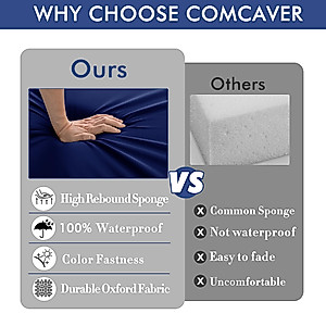 Comcaver Outdoor Chair Cushions 16 x 17 Inch Waterproof Patio Chair Cushions with Tie 5 Year Color Fastness Thick Outdoor Seat Cushion for Garden Lawn Patio Furniture Navy Set of 2