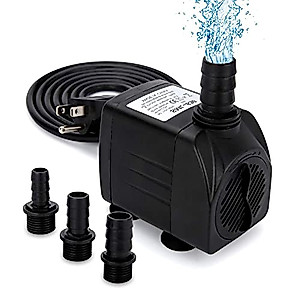 GROWNEER 550GPH Submersible Pump 30W Ultra Quiet Fountain Water Pump, 2000L/H, with 7.2ft High Lift, 3 Nozzles for Aquarium, Fish Tank, Pond, Hydroponics, Statuary Black