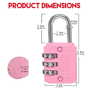 RESET-071 3 Digit Small Combination Lock Tiny Padlock for Mini Locker Box Luggage Suitcase Backpack Pink