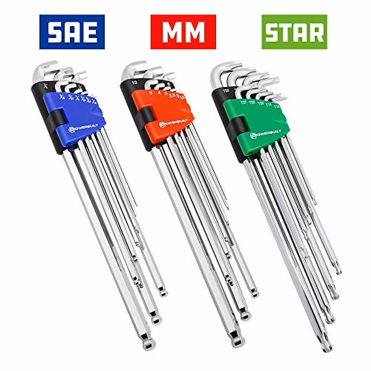 Powerbuilt 9 Piece Metric Stubby Long Arm Ball End Hex Key Wrench Set - 240100, Red