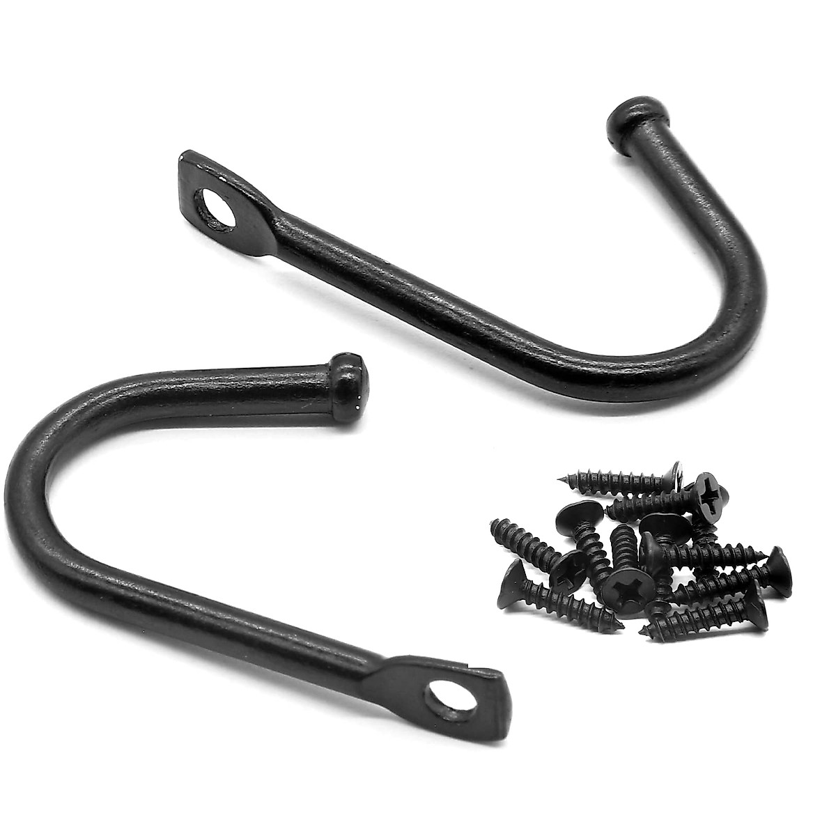 Piutouyar Metal J Shaped Iron Hooks, 1.4 Inch Wall Mounted Single Hooks, Simple Hanger Hook for Coats, Bags and Key, Black (10Pcs)