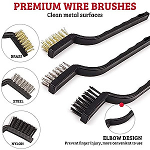 TAKAVU Car Detailing Brushes Set, 6pcs Detail Brushes, 3pcs Wire Brush, 2pcs Air Conditioner Brush and Microfiber Cloth for Cleaning Wheels, Interior, Exterior, Leather, Motorcycle