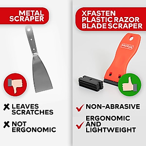 XFasten Plastic Razor Blade Scraper Tool 2PCS Sticker Scraper Tool with 100PCS Plastic Razor Blades, Plastic Scraper Tool for Glass, Plastic Scrapers Non Scratch for Decal Adhesive Sticker