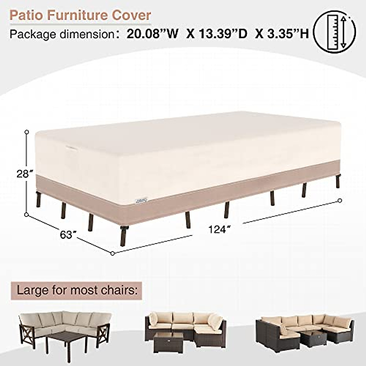 NATURAL EXPRESSIONS Patio Furniture Covers 124" x 63" x 28",Outdoor Furniture Cover Waterproof Windproof Patio Covers for Outdoor Furniture,Outdoor Sectional Set Cover for Sofa,Tables and Chairs