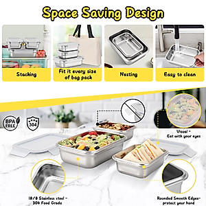 Cykorxicc 304 Stainless Steel food Containers with Lids for kids & adults, Leakproof lunch box with Insulated Bag & Utensils, Meal Prep Snack Containers for Daycare/School（31oz+14oz*2）