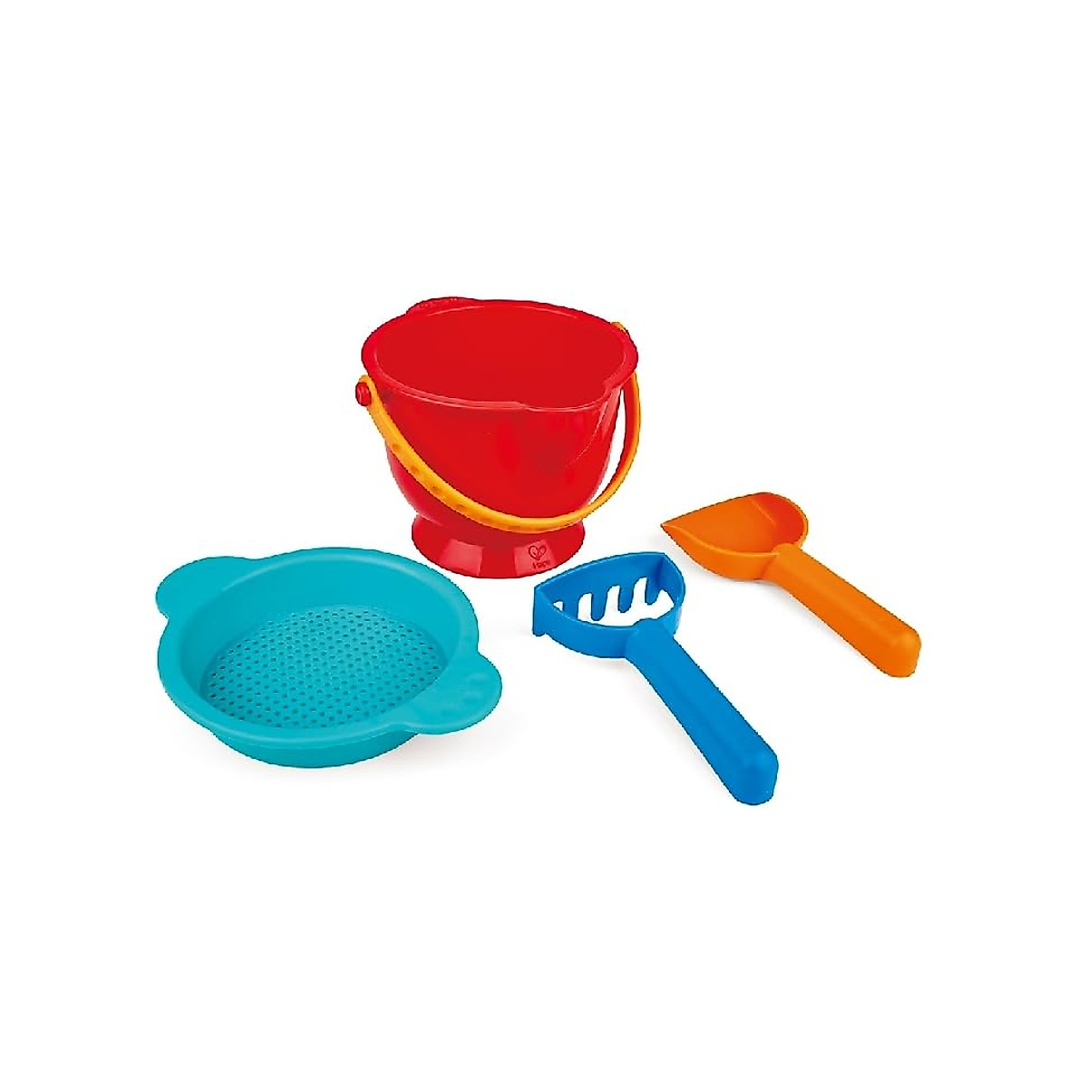 Hape Beach Basics Sand Toy Set Including Bucket Sifter, Rake, and Shovel Toys| Sand Toy Playset for Toddlers 18M+