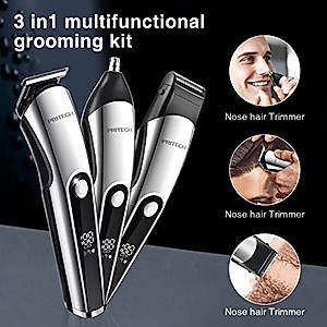 PRITECH Hair Clippers for Men Nose Hair Trimmer Micro Shavers 3 in 1 Mens Grooming Kit Cordless & Rechargeable Electric Hair Trimmer Led Display with T Blade Trimmer Cutting IPX6