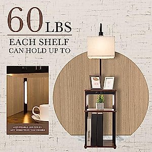 Pazarfami Floor Lamp with Shelves,Bedside Table with Reading Mode & Timer, Illuminated Display Shelves, Three-Tier Storage, Floor Lamp for Living Room with Remote Control USB Ports & Outlets
