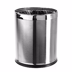 Brelso 'Invisi-Overlap' Open Top Stainless Steel Trash Can, Small Office Wastebasket, Modern Home Décor, Round Shape
