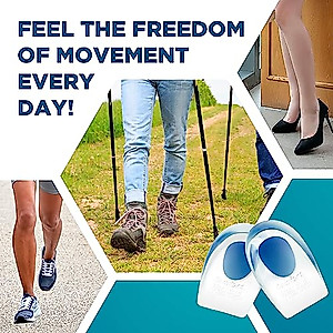 Gel Silicone Heel Cups/Pads - 3 Pair Heel Lifts for Achilles Tendonitis, Shoe Wedge Inserts for Plantar Fasciitis, Sore Heel, Bone Spur, Foot Pain Relief Support, Comfort Cushion Insoles for Women/Men