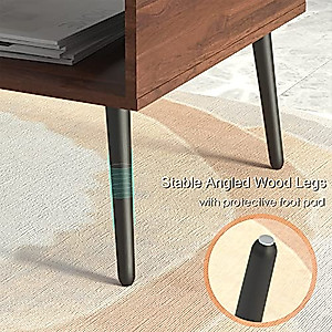 HAIOOU Coffee Table, Mid Century Modern Style Cocktail Table TV Stand with Drawer, Open Storage Shelf, Stable Floor-Anti-Scratching Pine Leg for Home, Office, Living Room - Walnut