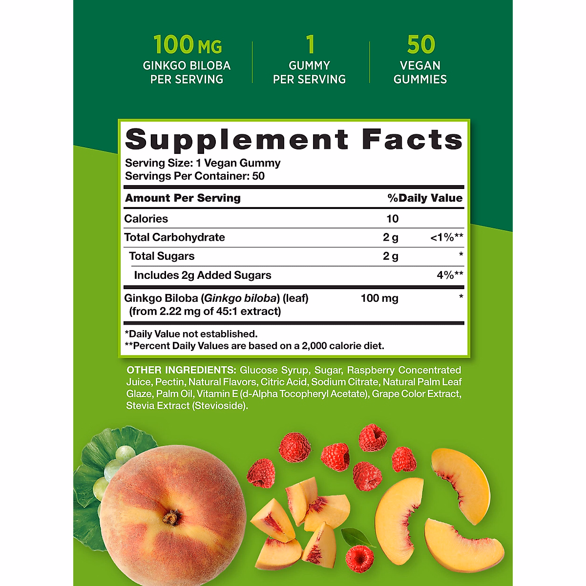 Nature's Truth Ginkgo Biloba Gummies | 100mg | 50 Count | Peach Raspberry Flavor | Vegan, Non-GMO & Gluten Free Extract Supplement