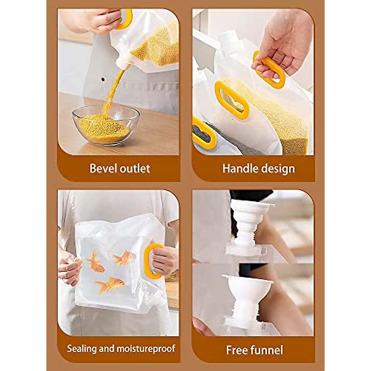 Cereal Containers Storage, 6pcs Airtight Food Storage Containers With Lids and Funnel Large Reusable Clear Food Storage Bags Stand Up Grain Moisture-Proof Sealed Bag for Rice Flour Kitchen Grain