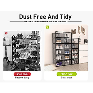 Kuject Large Shoe Organizer Storage Boxes for Closet, Fit Size 11, Clear Plastic Stackable Sneaker Containers Bins with Lids, Great Substitute for Shoe Rack, Space Saving for Entryway, Black, 12 Pack